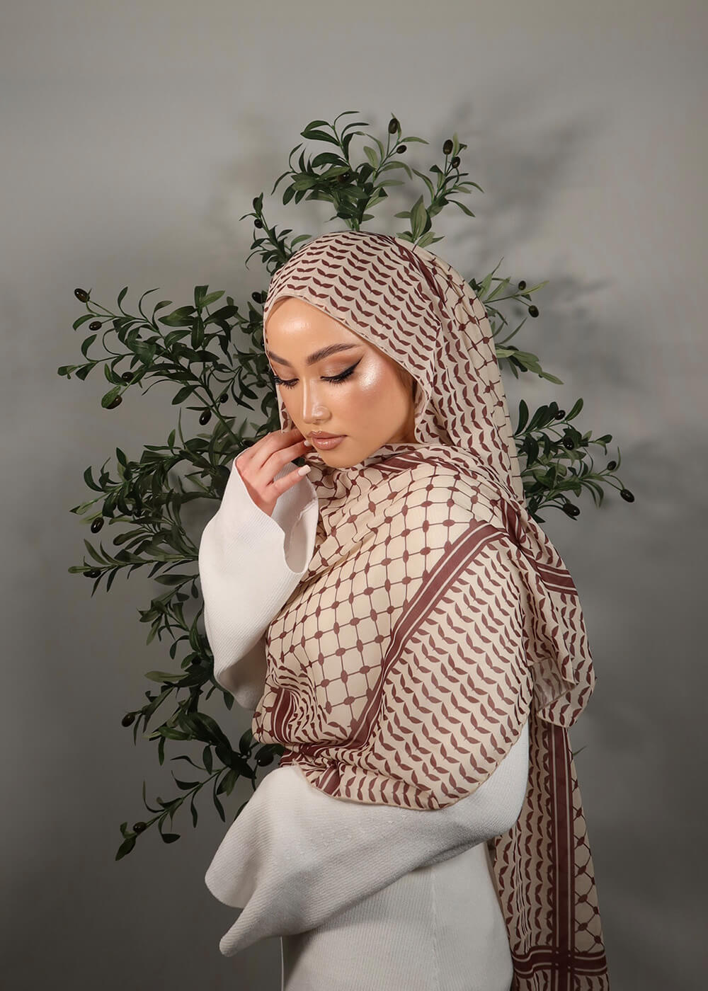 Keffiyeh Modal Hijab - Brown Print