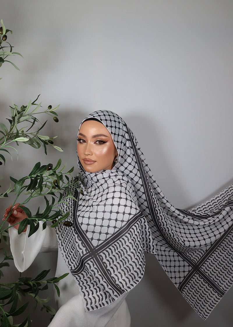 Keffiyeh Modal Hijab - Black Print